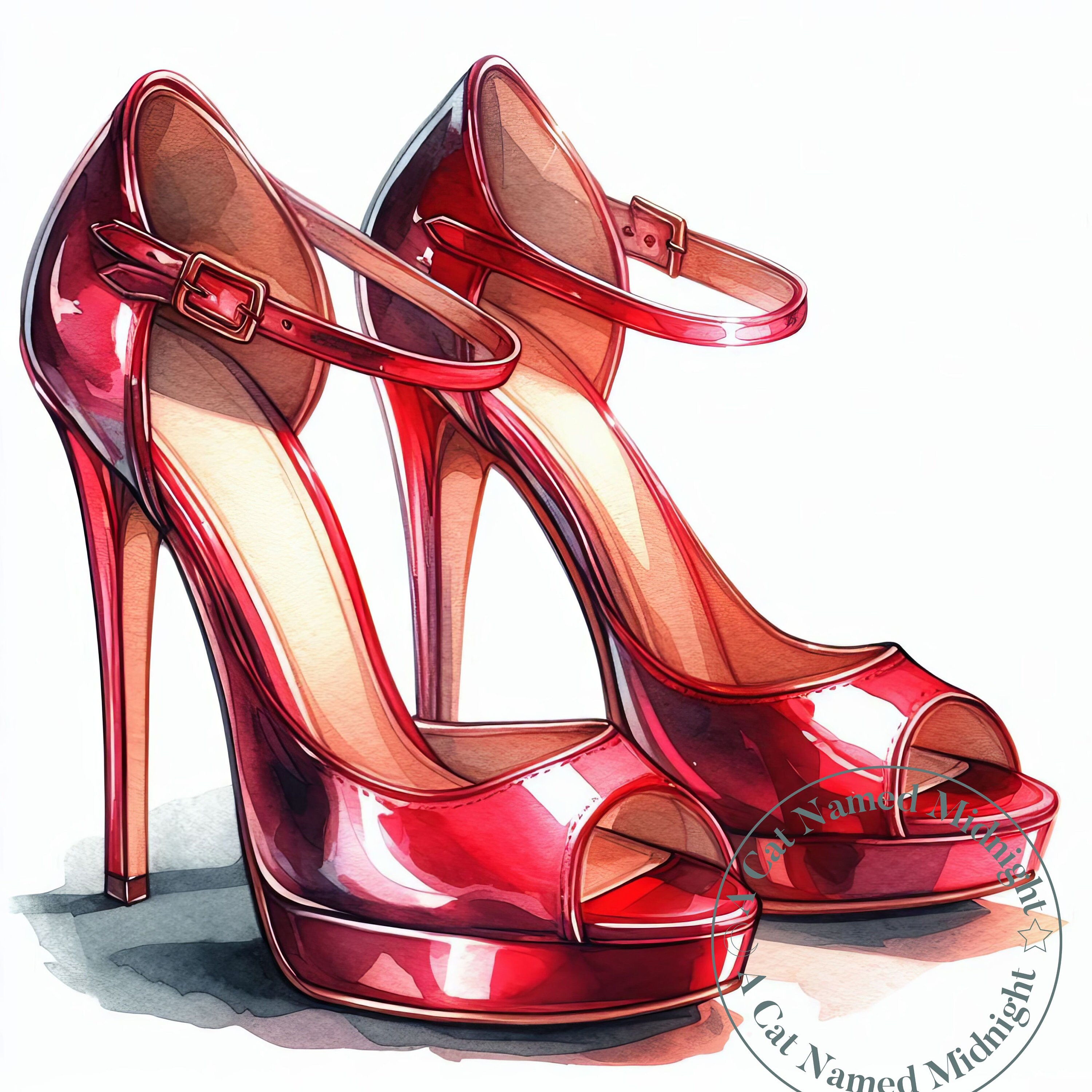 Red High Heels Clip Art 12 Watercolor High Heels Clipart Bundle Womens ...