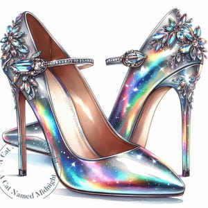 Rainbow Mother of Pearl High Heels Clipart 12 JPG Watercolor High Heels ...