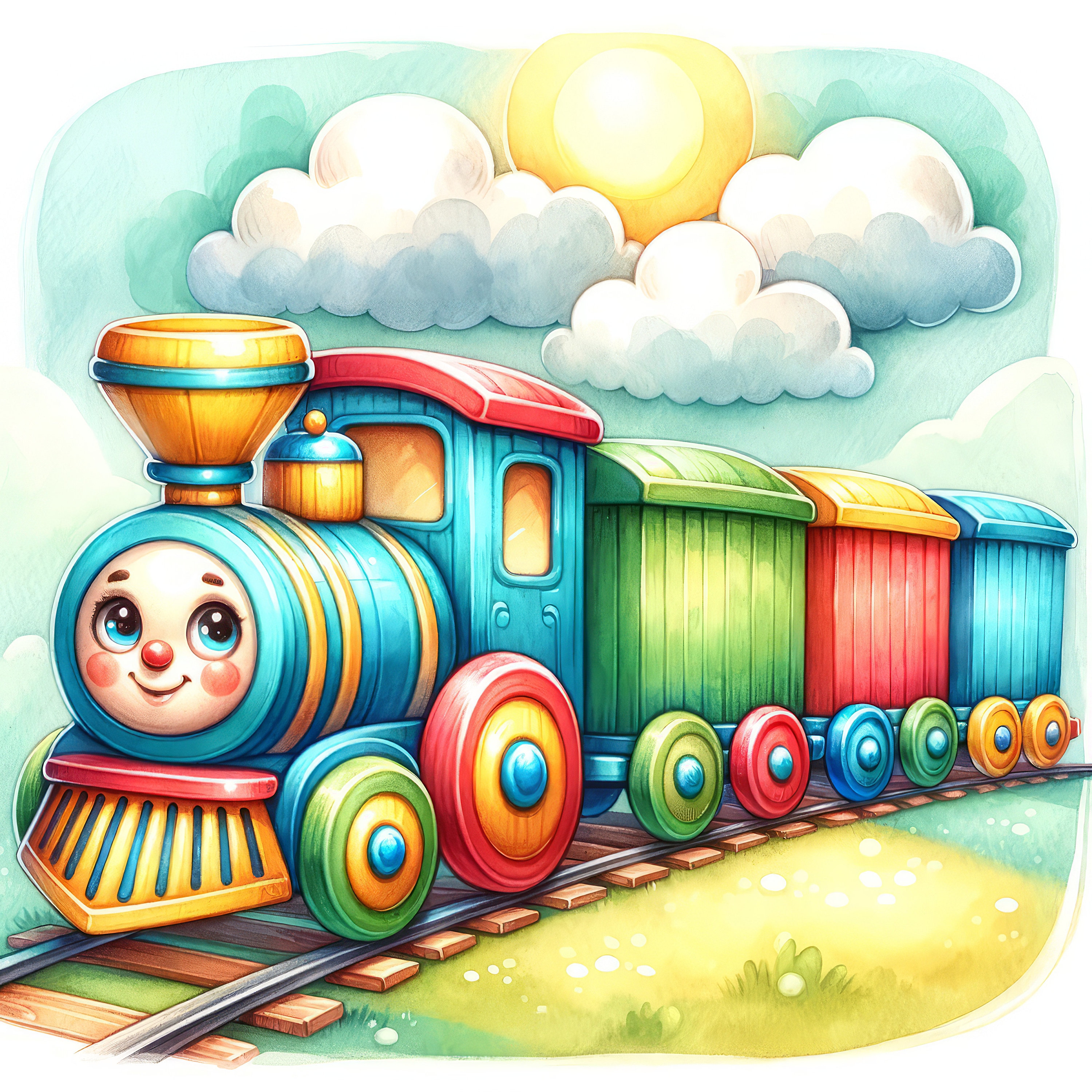 Nursery Watercolor Clipart for Children Toy Train Clip Art Colorful Kid ...