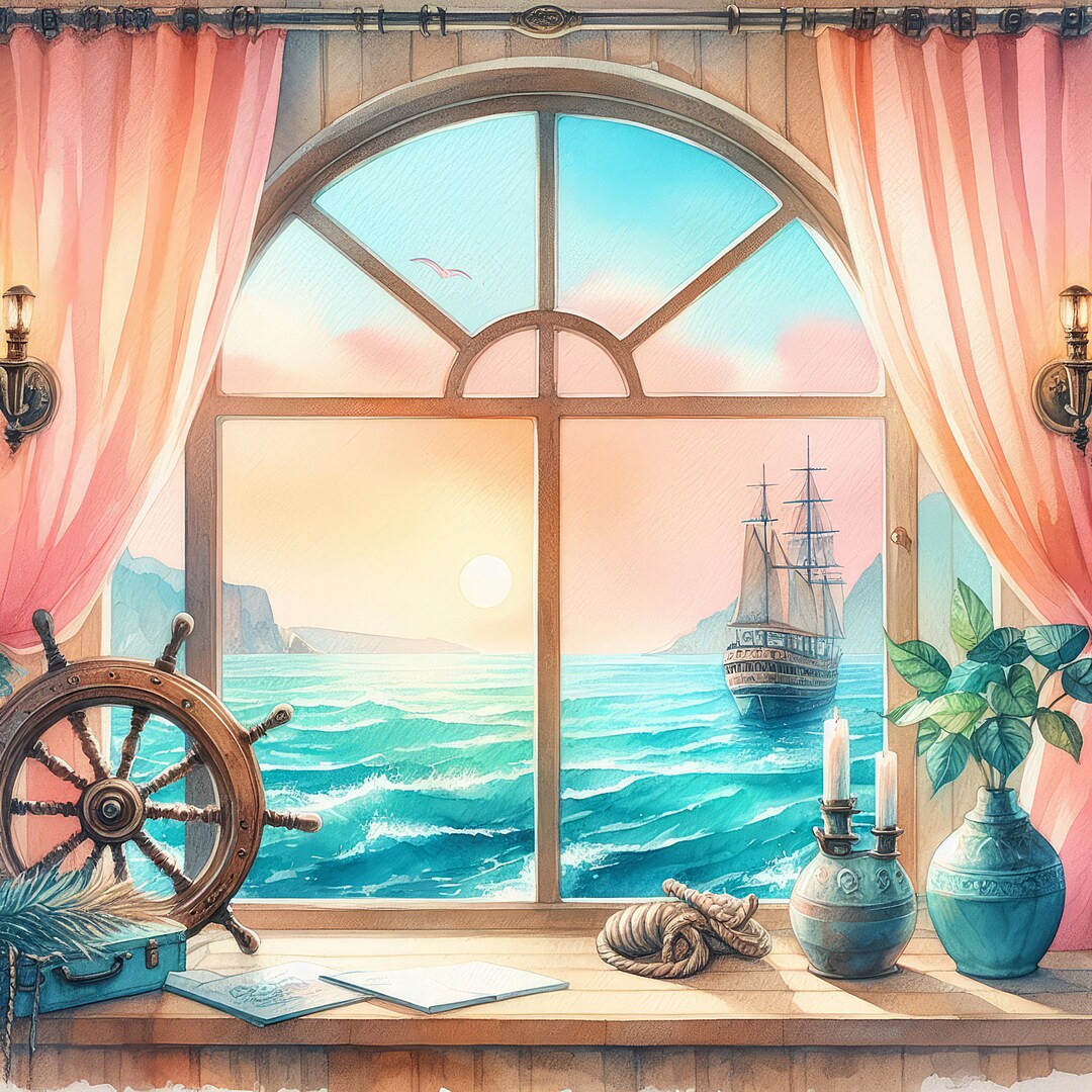 Watercolor Nautical Windows Clipart Watercolor Nautical Clip Art Ocean ...