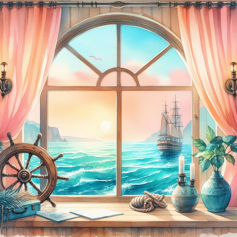 Nautical Windows Clipart Watercolor Nautical Clip Art Ocean Watercolor ...