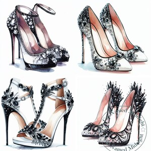 12 White and Black High Heels Clipart Bundle 10 Watercolor White High ...
