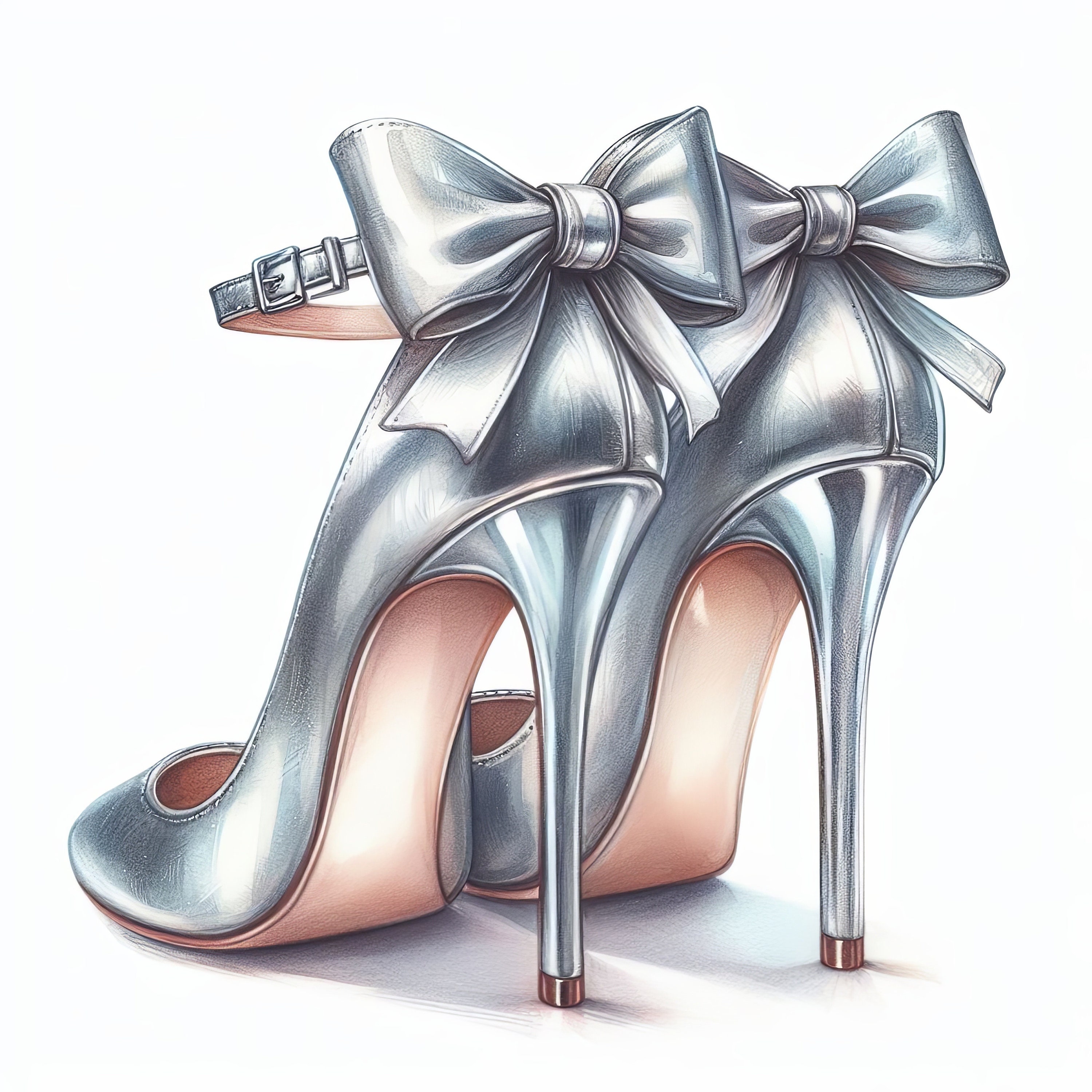 Watercolor High Heels Clipart Bundle Silver High Heels Clip Art Womens ...