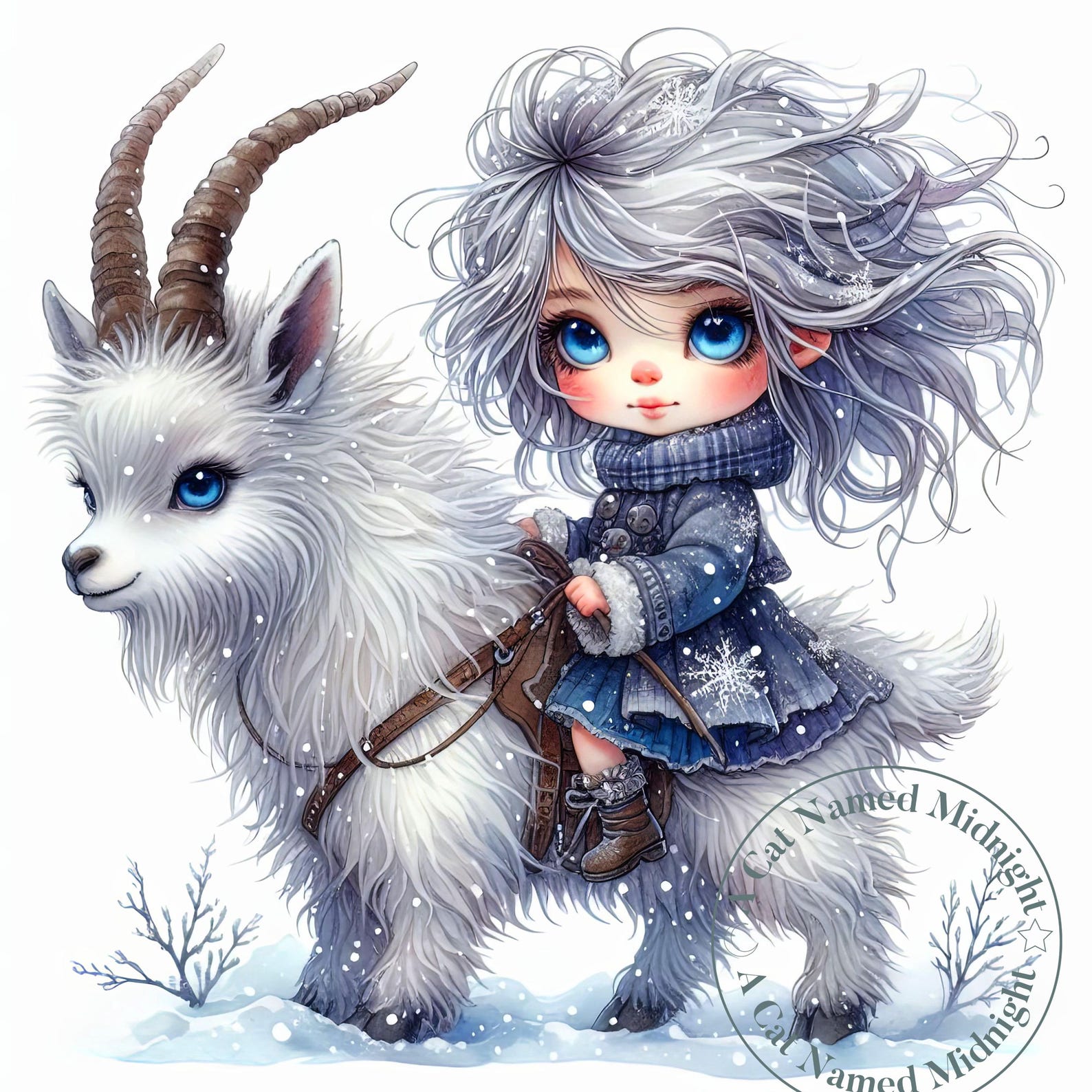 Snow Princess and Her Mountain Goat Clipart 11 JPG Whimsical Clip Art ...