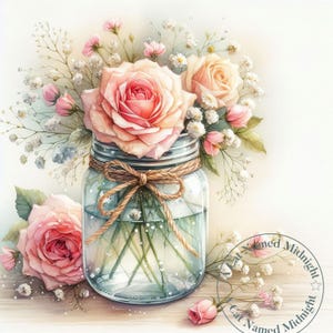 Roses in Mason Jars Clipart 10 JPG Shabby Chic Rose Clip Art Floral ...