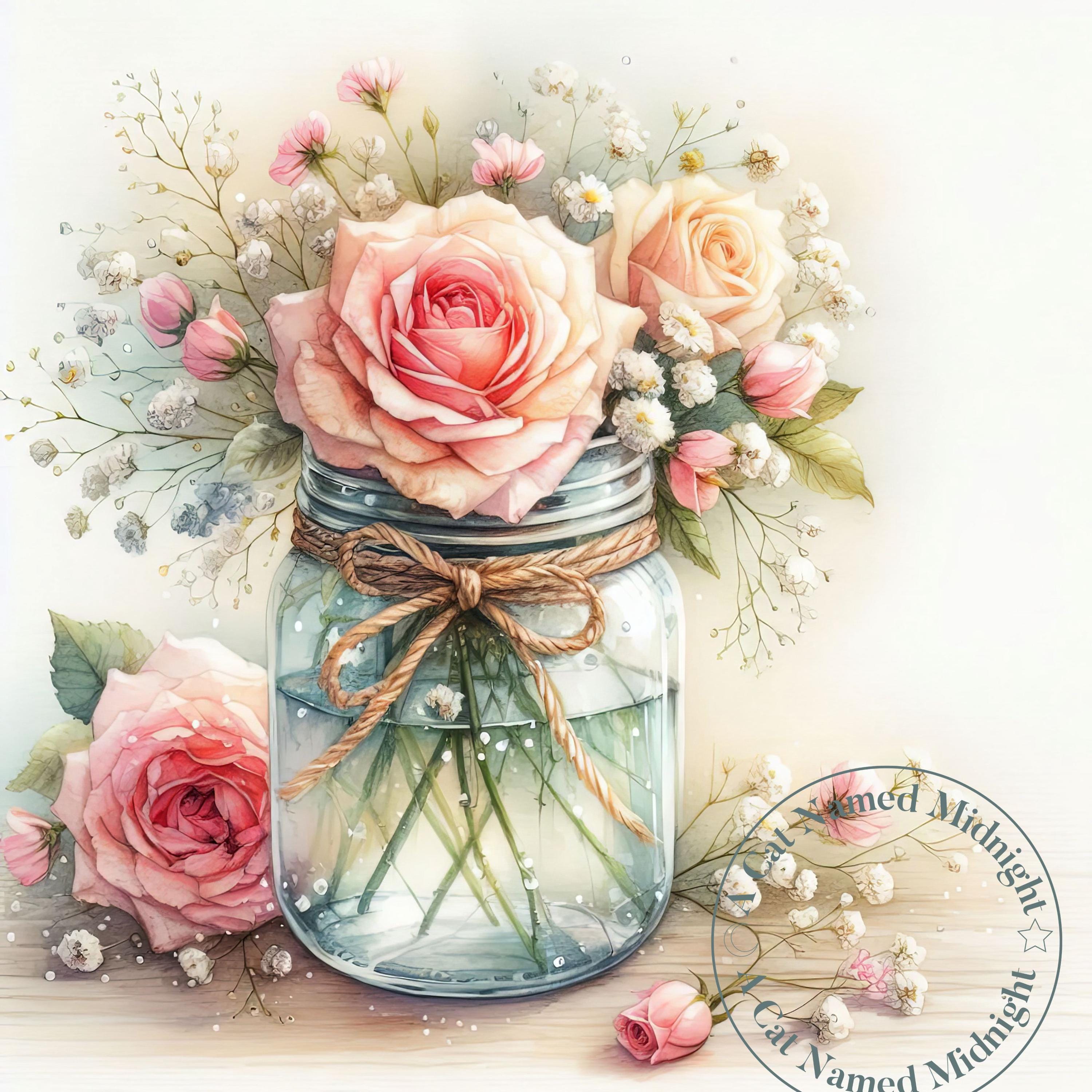 Roses in Mason Jars Clipart 10 JPG Shabby Chic Rose Clip Art Floral ...