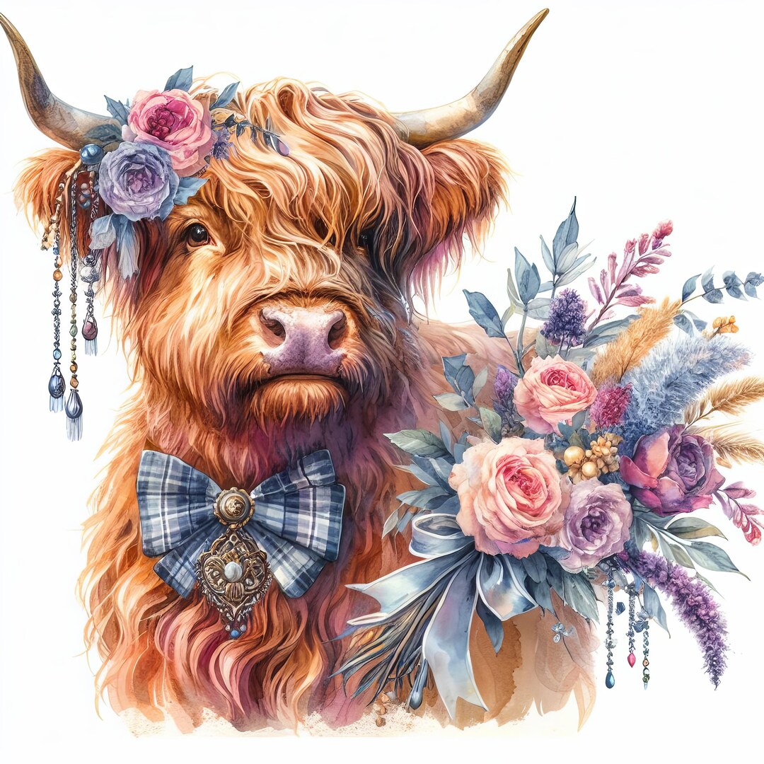 Watercolor Highland Cow Clipart Watercolor Highland Cow Clip Art ...