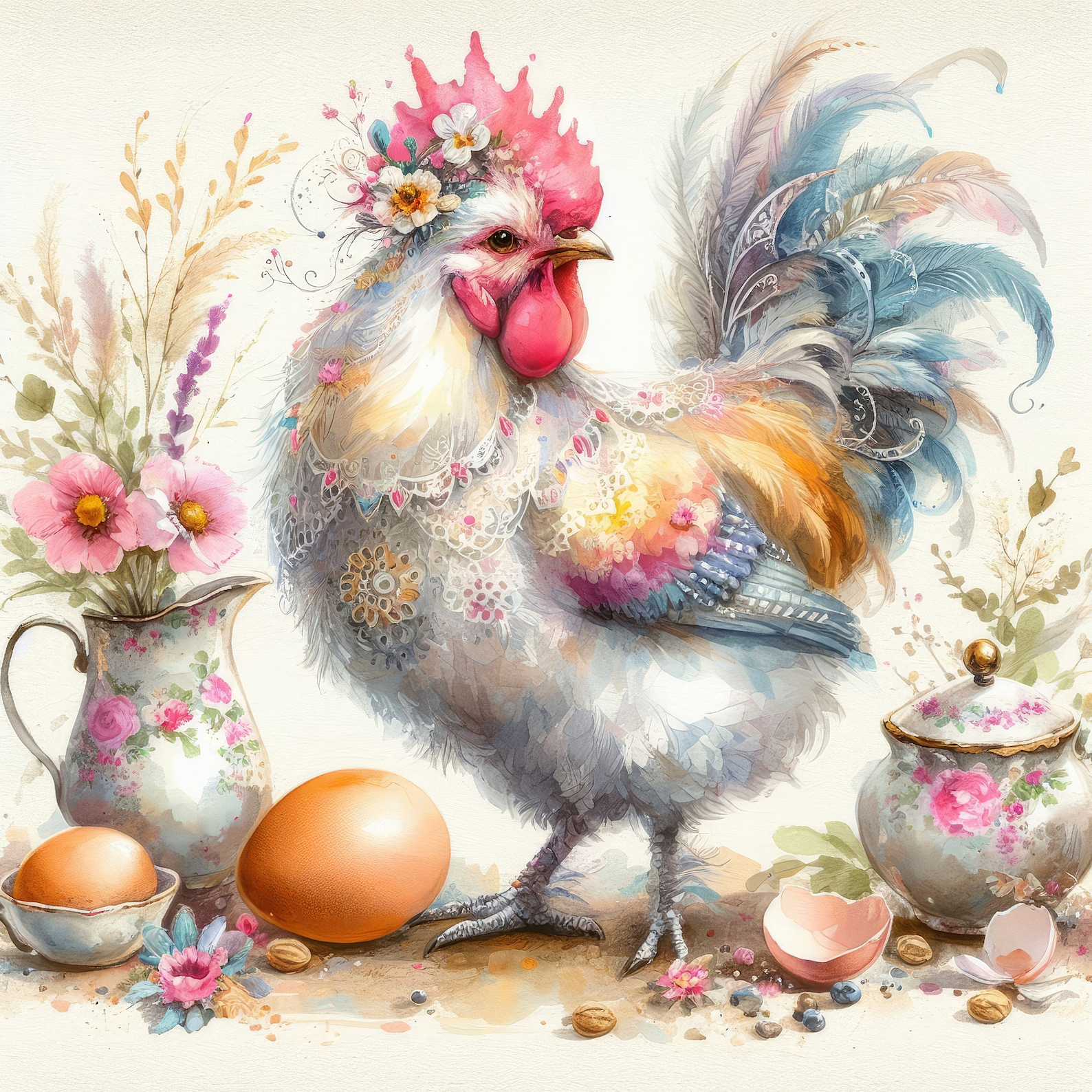 Watercolor Chicken Clipart Watercolor Rooster Clip Art Easter Farm ...
