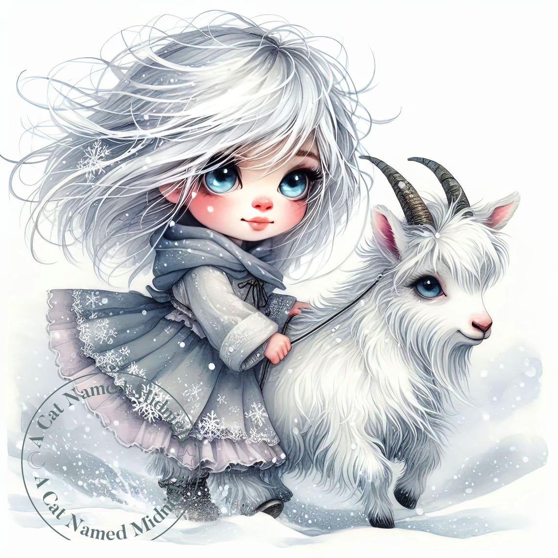 Snow Princess and Her Mountain Goat Clipart 11 JPG Whimsical Clip Art ...