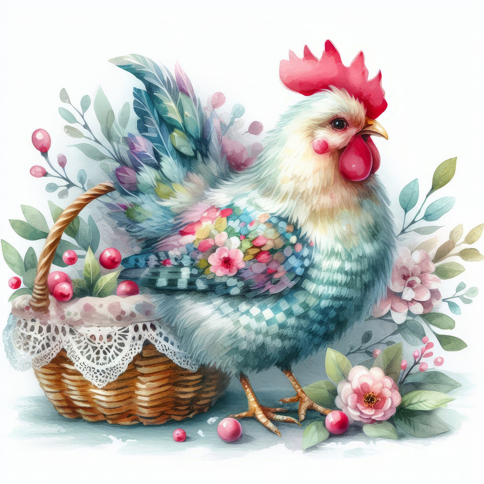 Watercolor Chicken Clipart Watercolor Rooster Clip Art Easter Farm ...