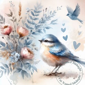 Shabby Chic Birds Vintage Style Clipart 12 JPG Images Watercolor Bird ...