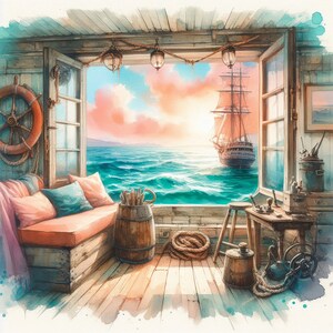 Watercolor Nautical Windows Clipart Watercolor Nautical Clip Art Ocean ...