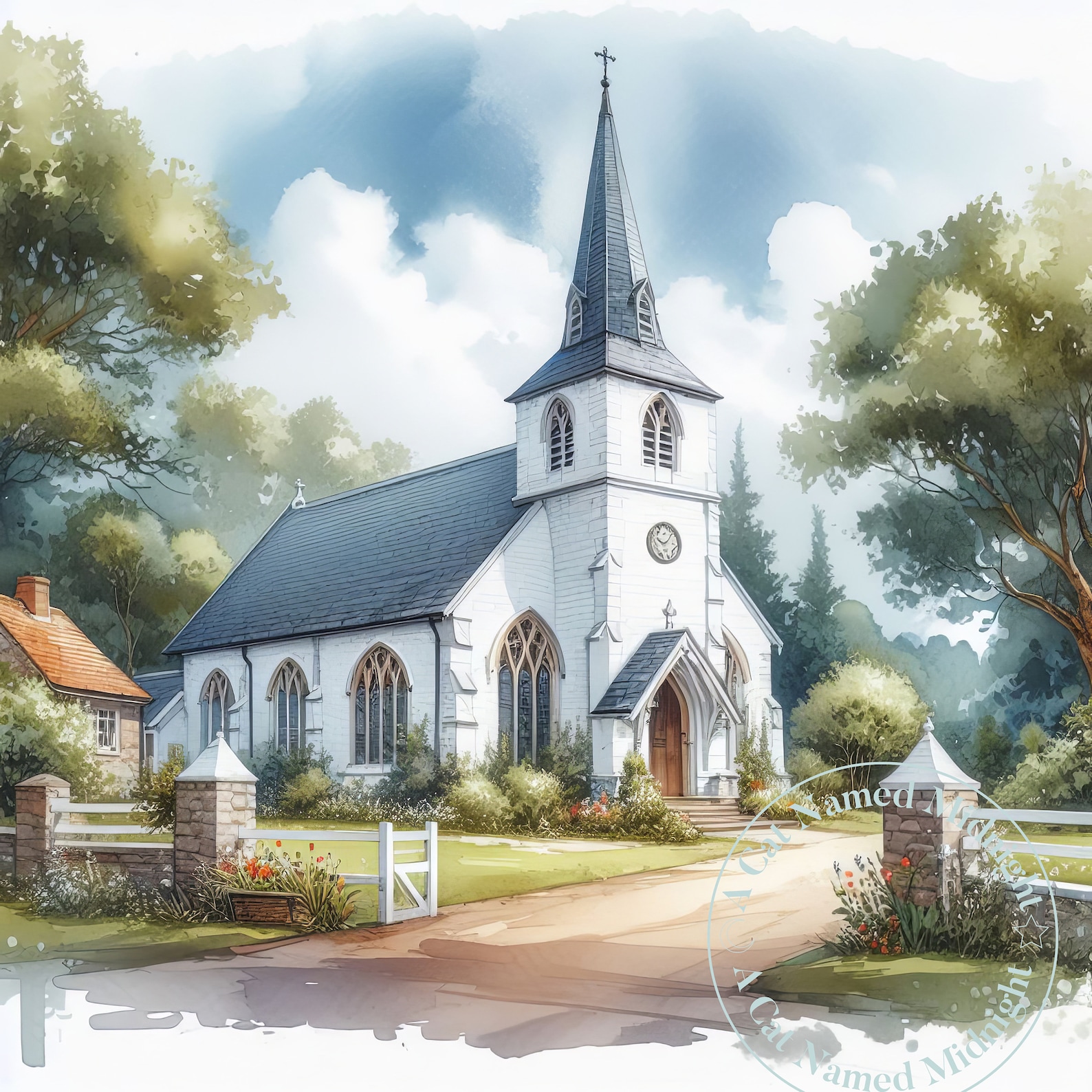 Country Church Clipart Bundle Vintage Watercolor Clip Art Church Images ...
