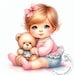 Sweet Baby Girl With Teddy Bear Clipart 12 Jpgs Little Girl Watercolor ...