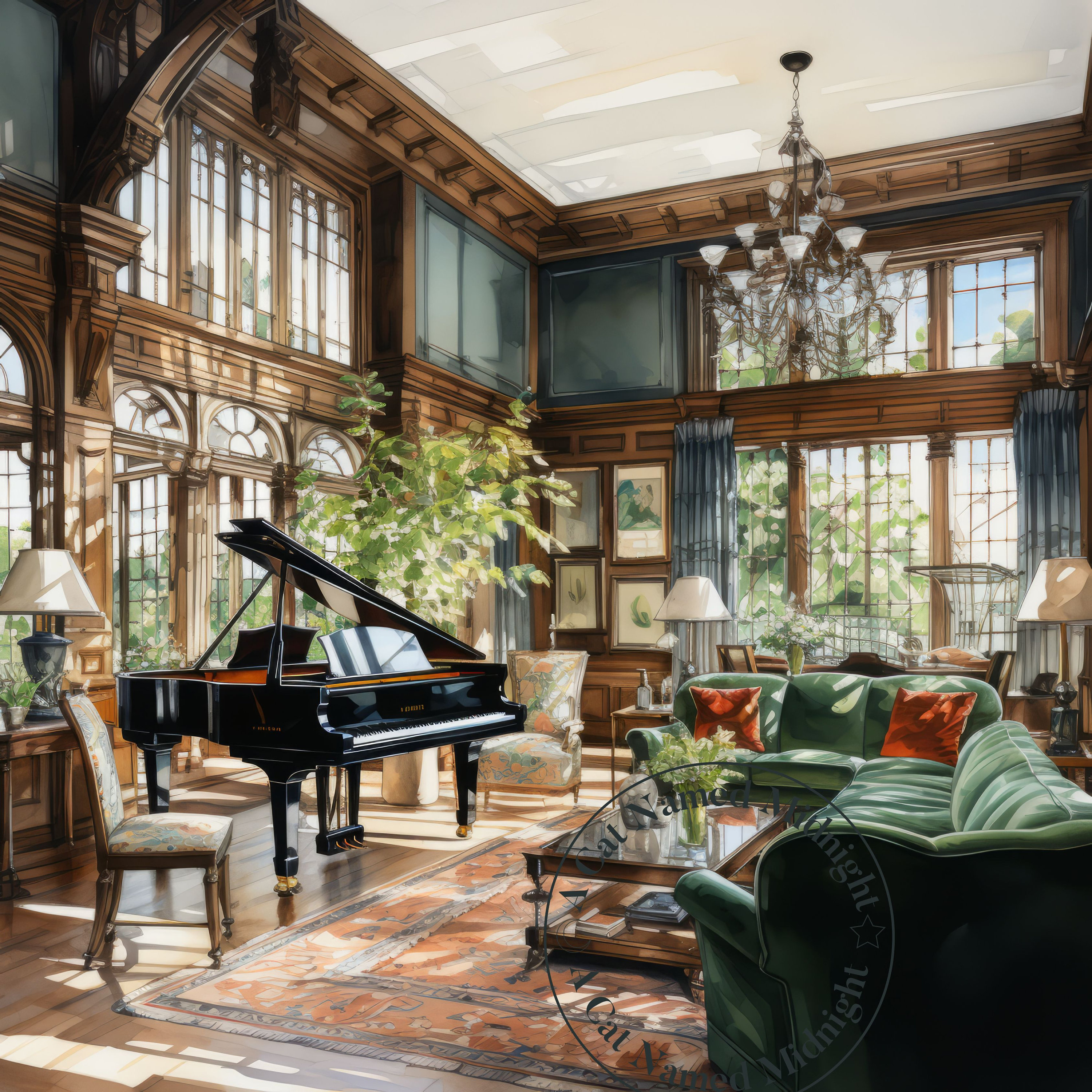 12 Traditional Living Room Clipart Watercolor JPG Images House Clip Art ...