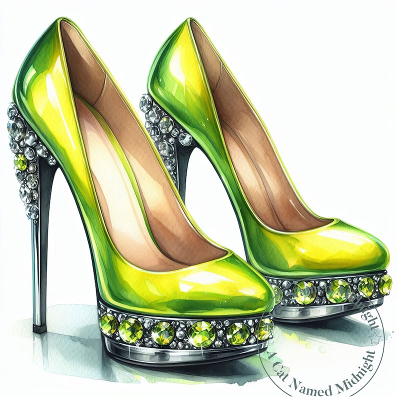 Watercolor High Heels Clipart Bundle Lime Green High Heels Clip Art ...