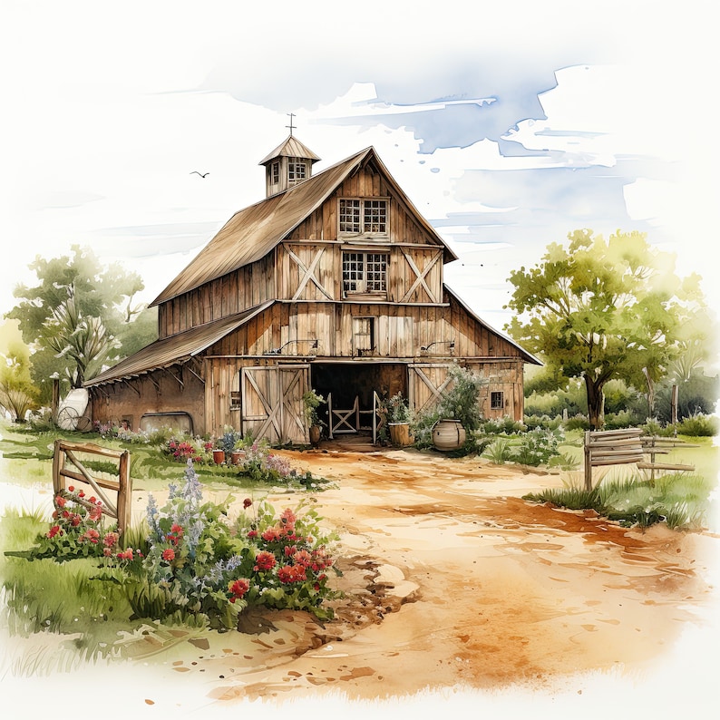 Watercolor Old Red Barn Clipart Bundle Vintage Clip Art Rustic Barn ...