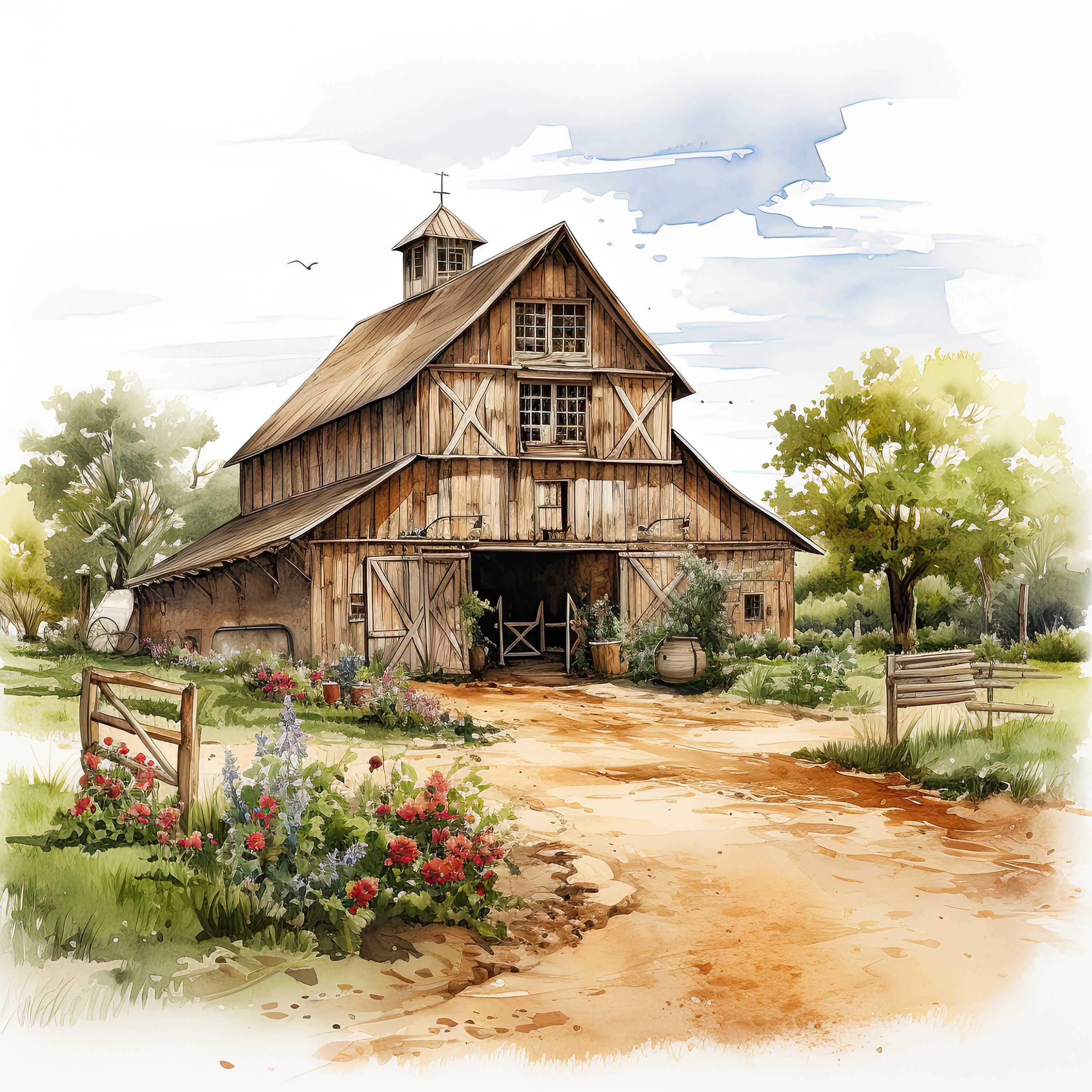 Watercolor Old Red Barn Clipart Bundle Vintage Clip Art Rustic Barn ...