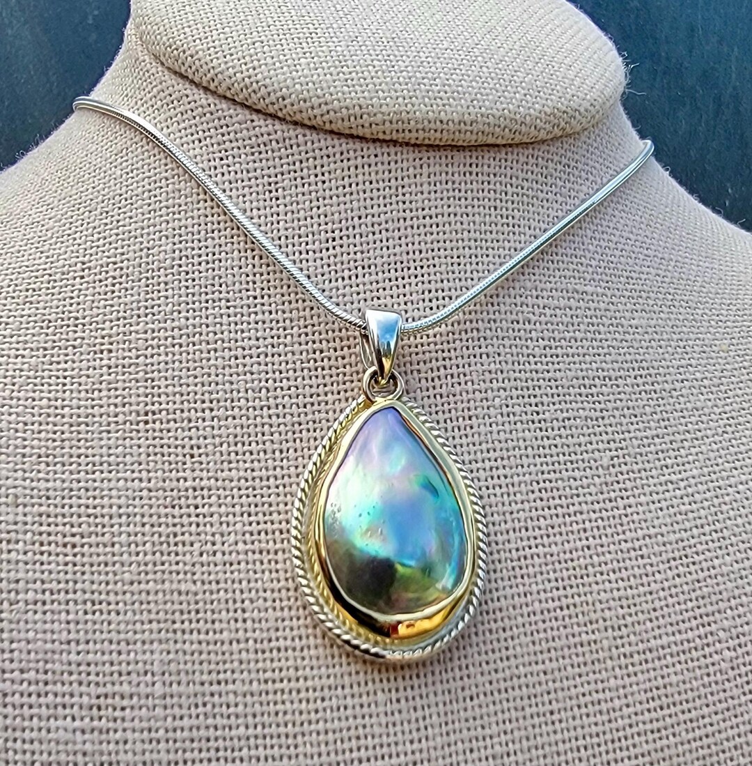 Abalone Mabe Pearl Pendant in 18k Yellow Gold, Sterling and Fine Silver ...