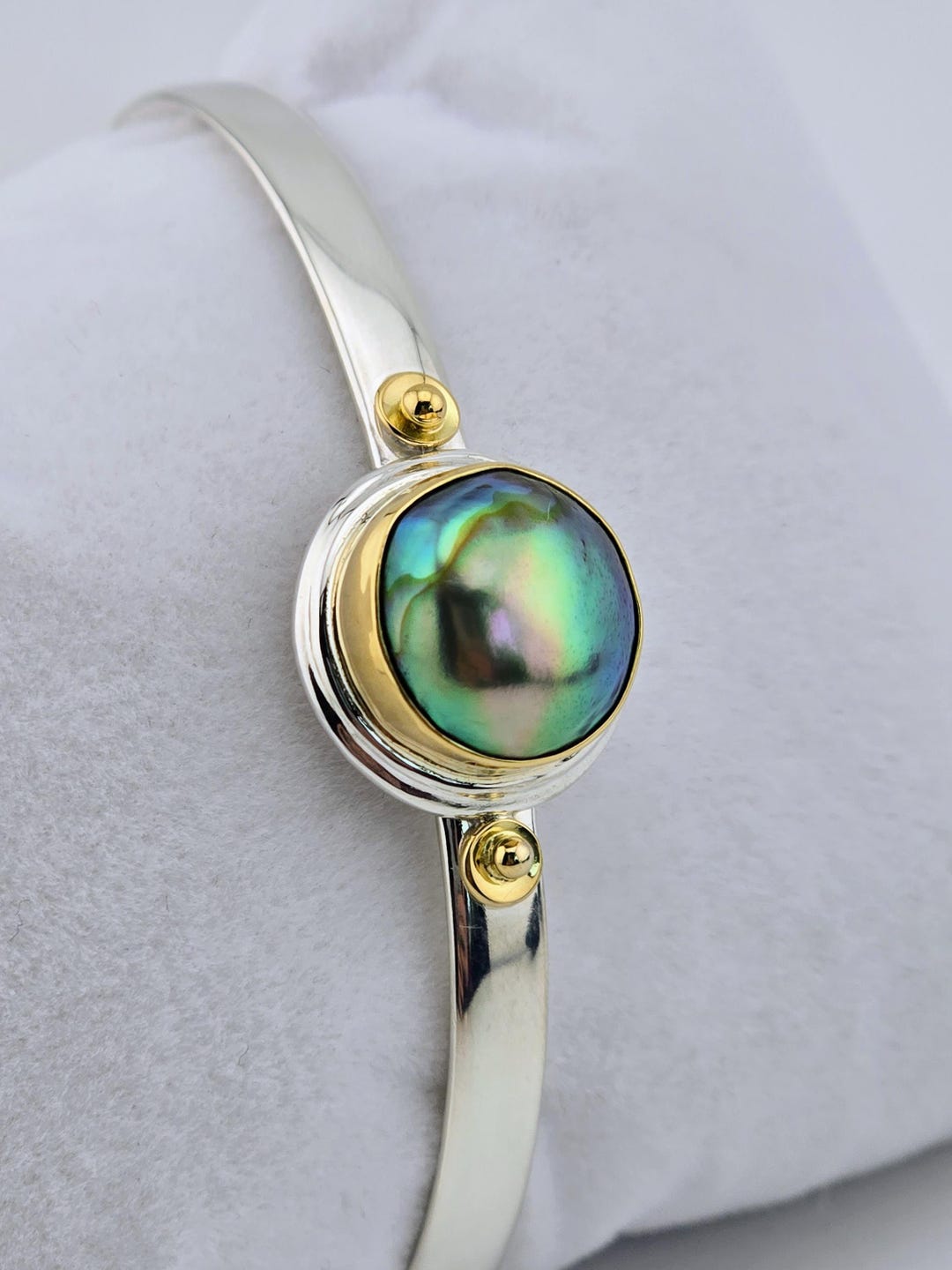 Abalone Mabe Pearl Set in Solid 18k Gold and Silver Cuff Embellished ...