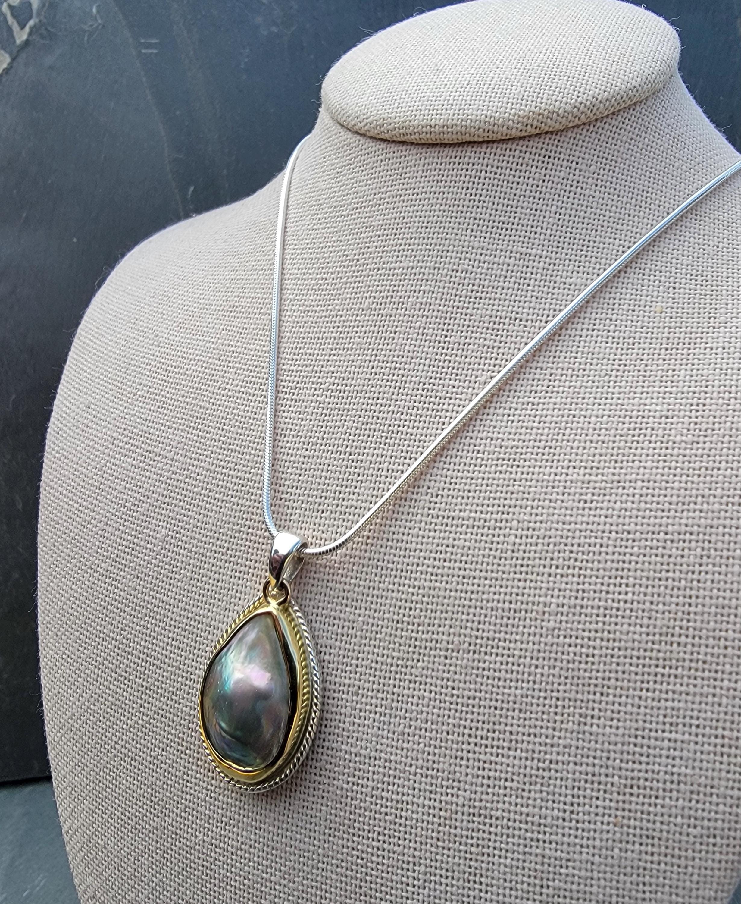 Abalone Mabe Pearl Pendant in 18k Yellow Gold, Sterling and Fine Silver ...