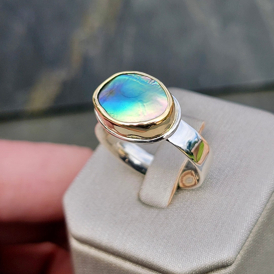 Abalone Pearl Ring in 18k Yellow Gold and Sterling Silver - Etsy