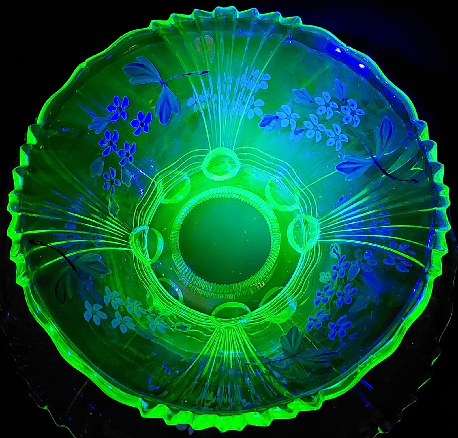 Vintage Uranium Glass Plate and Bowl Set With Handpainted Flowers - Etsy