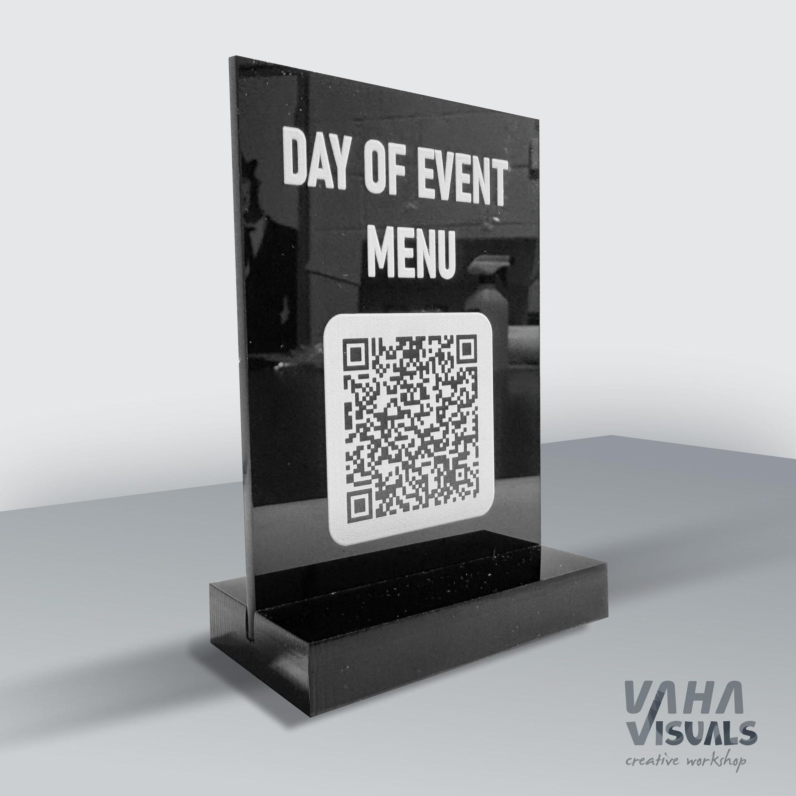 Custom Black Acrylic Tabletop Sign: QR Code, Menu, Logo Display - Etsy