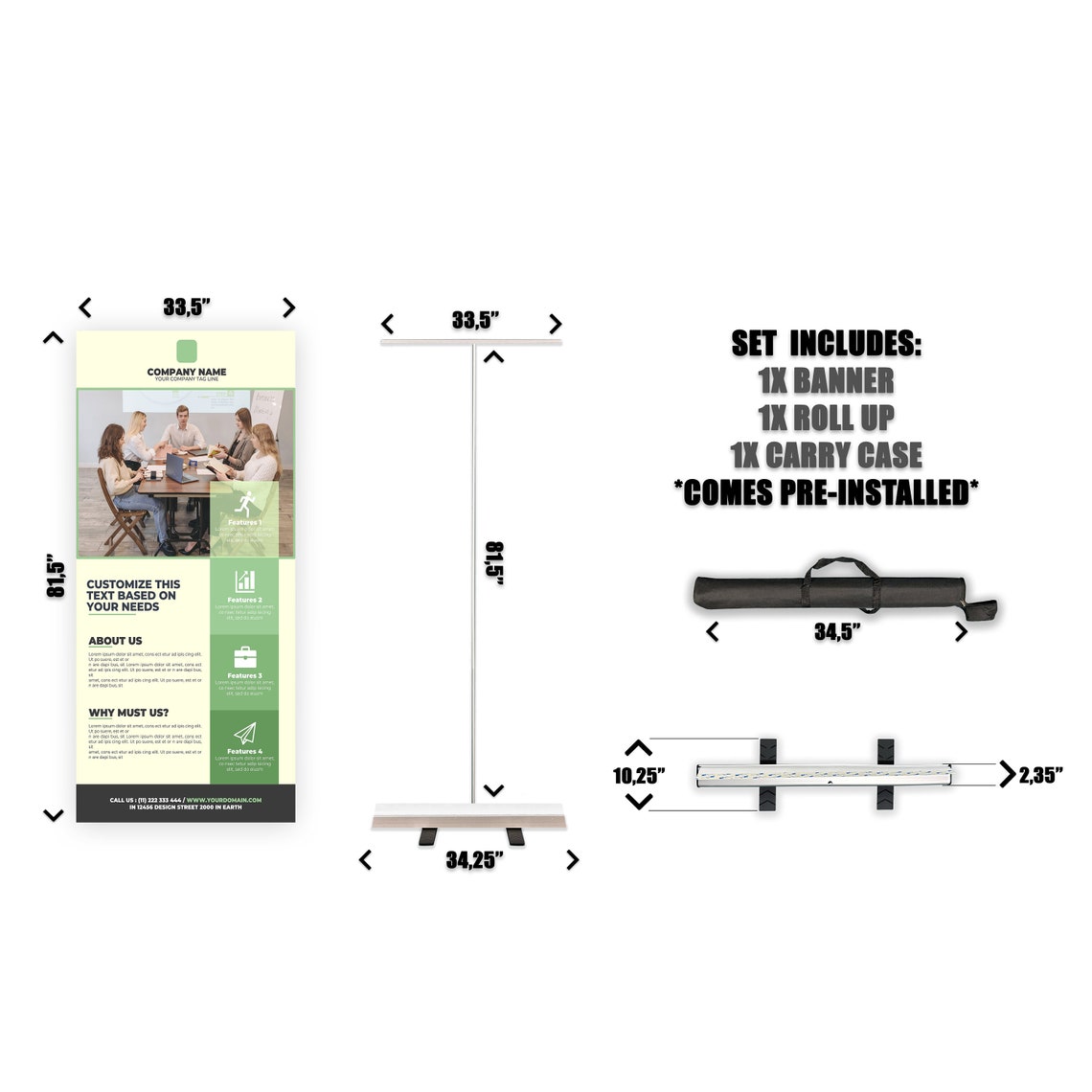 Retractable Banner Stand - P.O.P. Roll up Banner Display - 81.5" X 33.5 ...