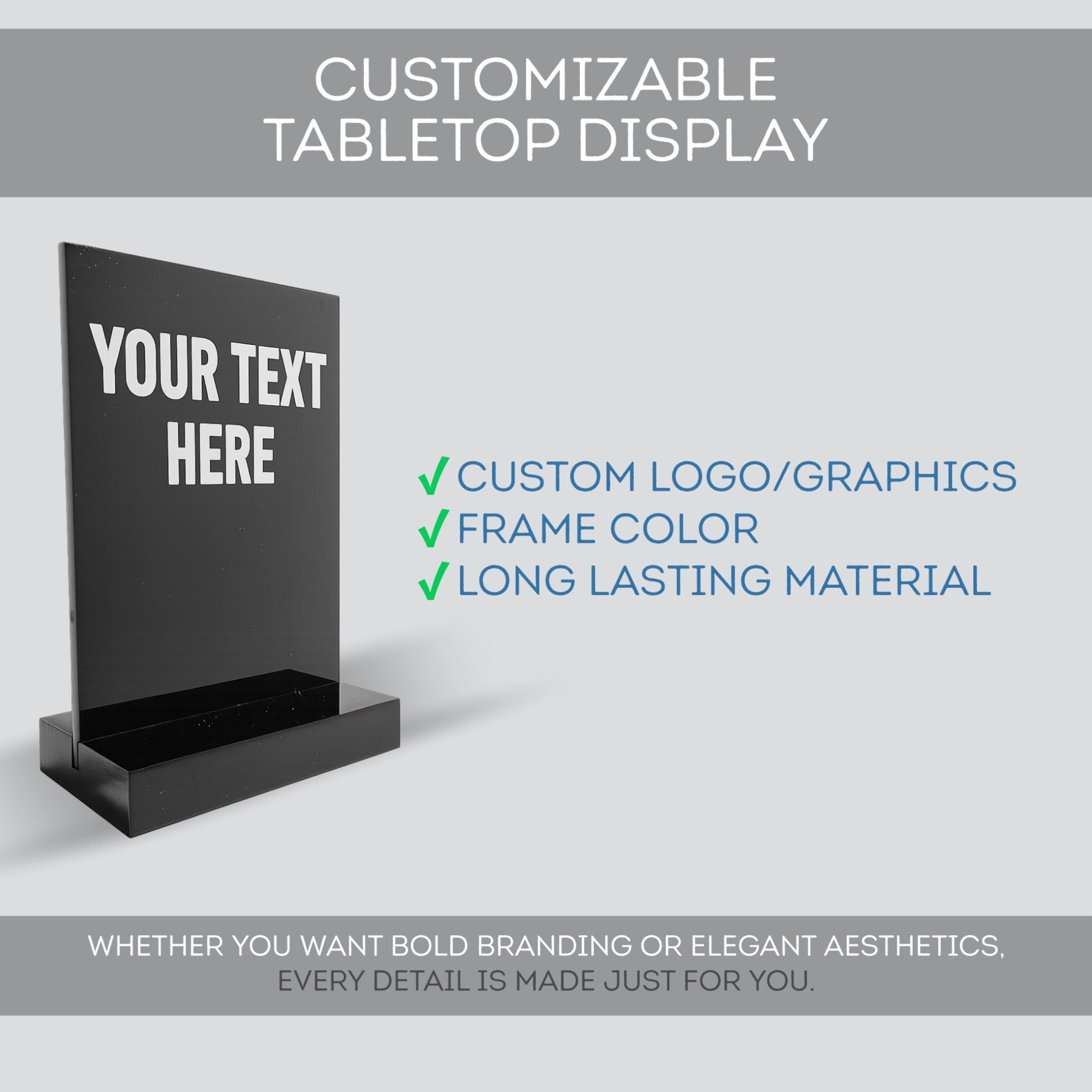 Custom Black Acrylic Tabletop Sign: QR Code, Menu, Logo Display - Etsy