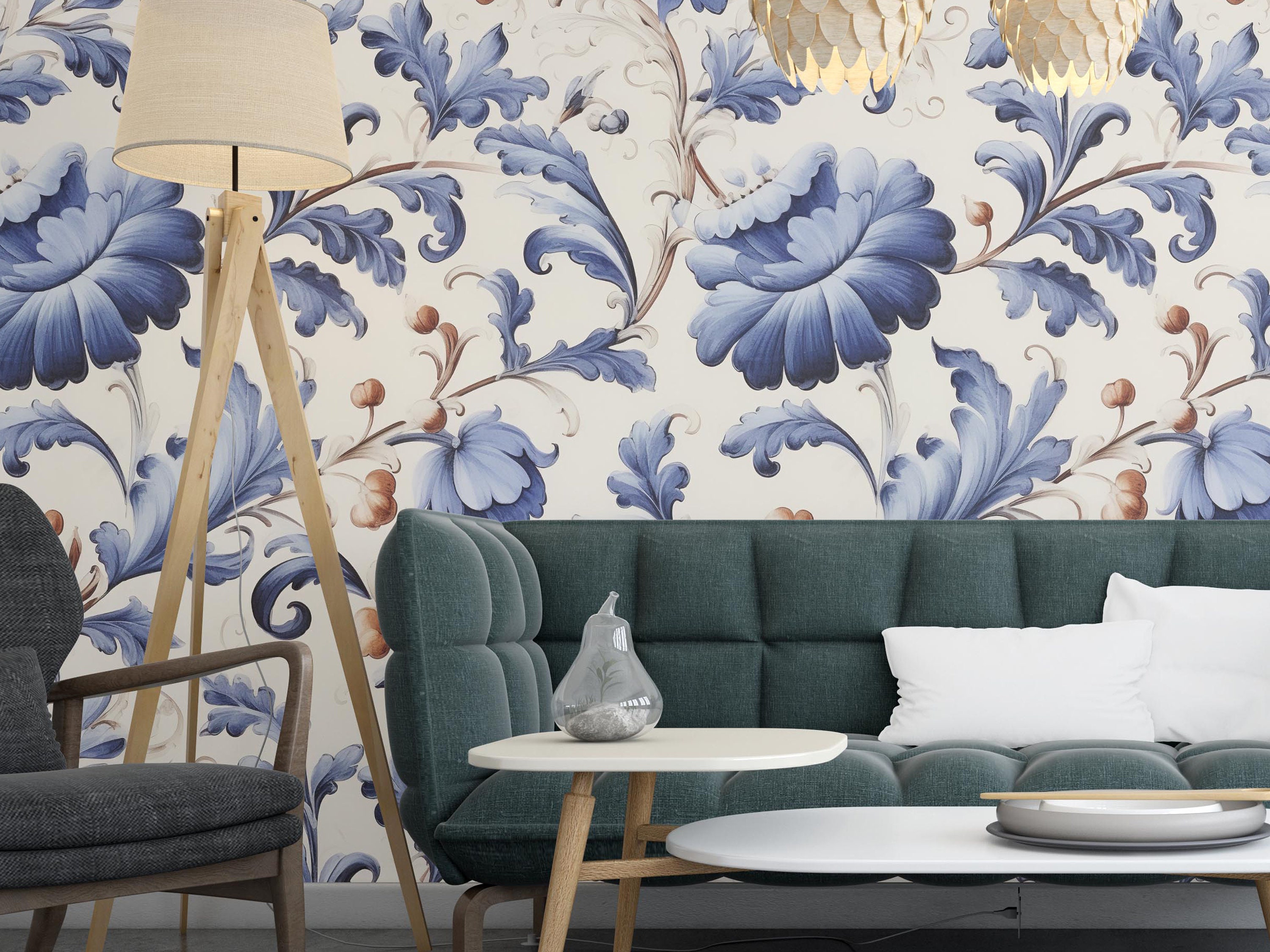 Removable Wallpaper, Blue and White Floral - Peel & Stick, Reusable ...