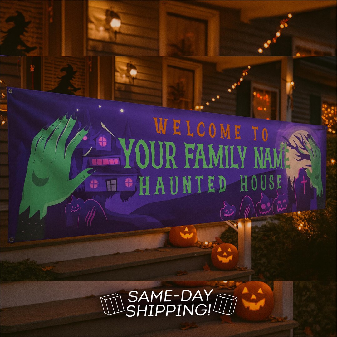Personalized Haunted House Vinyl Banner | Halloween Party Decoration ...