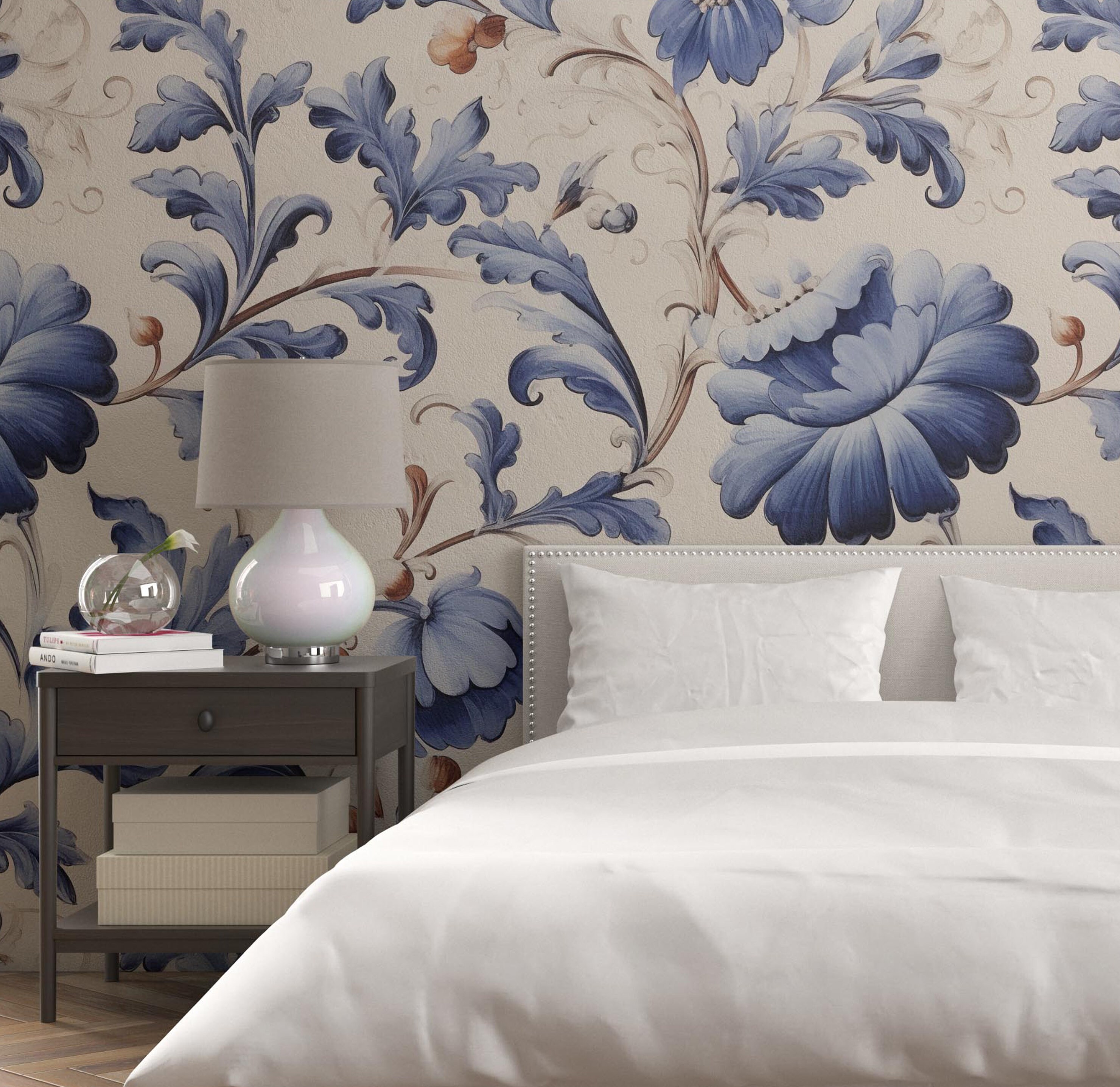 Removable Wallpaper, Blue and White Floral - Peel & Stick, Reusable ...