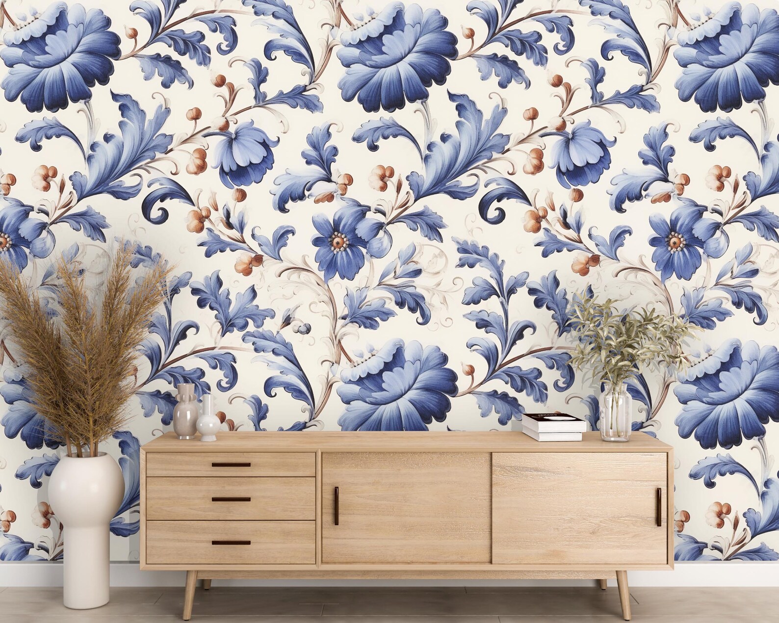 Removable Wallpaper, Blue and White Floral - Peel & Stick, Reusable ...