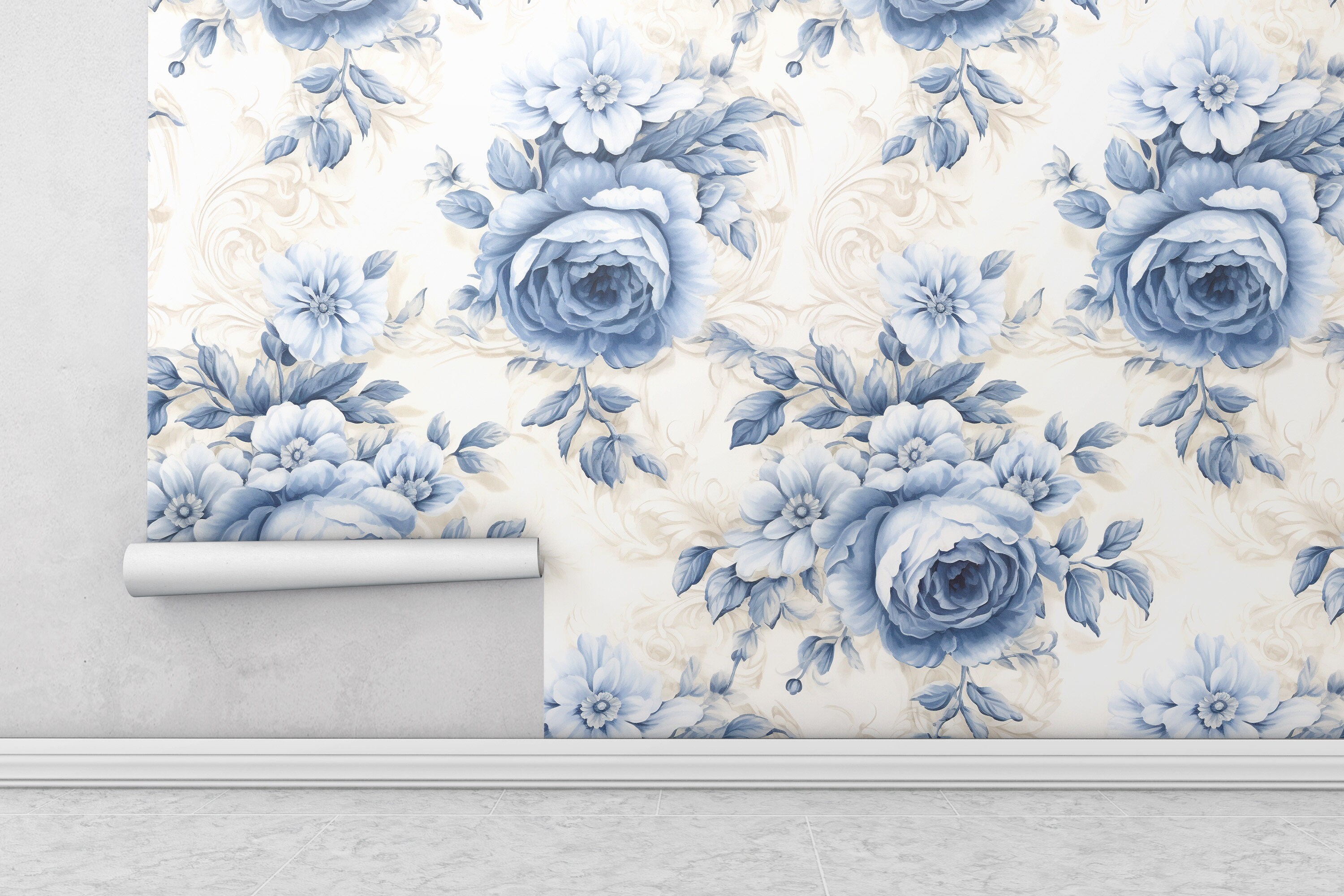 Blue Cute Floral Removable Wallpaper Blue Rose Peel & Stick, Reusable ...