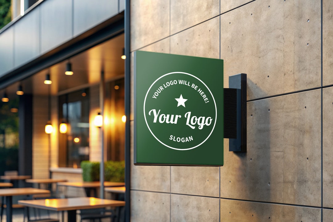 Custom Green Square Sign, Personalized Logo Printed Round Blade Sign ...