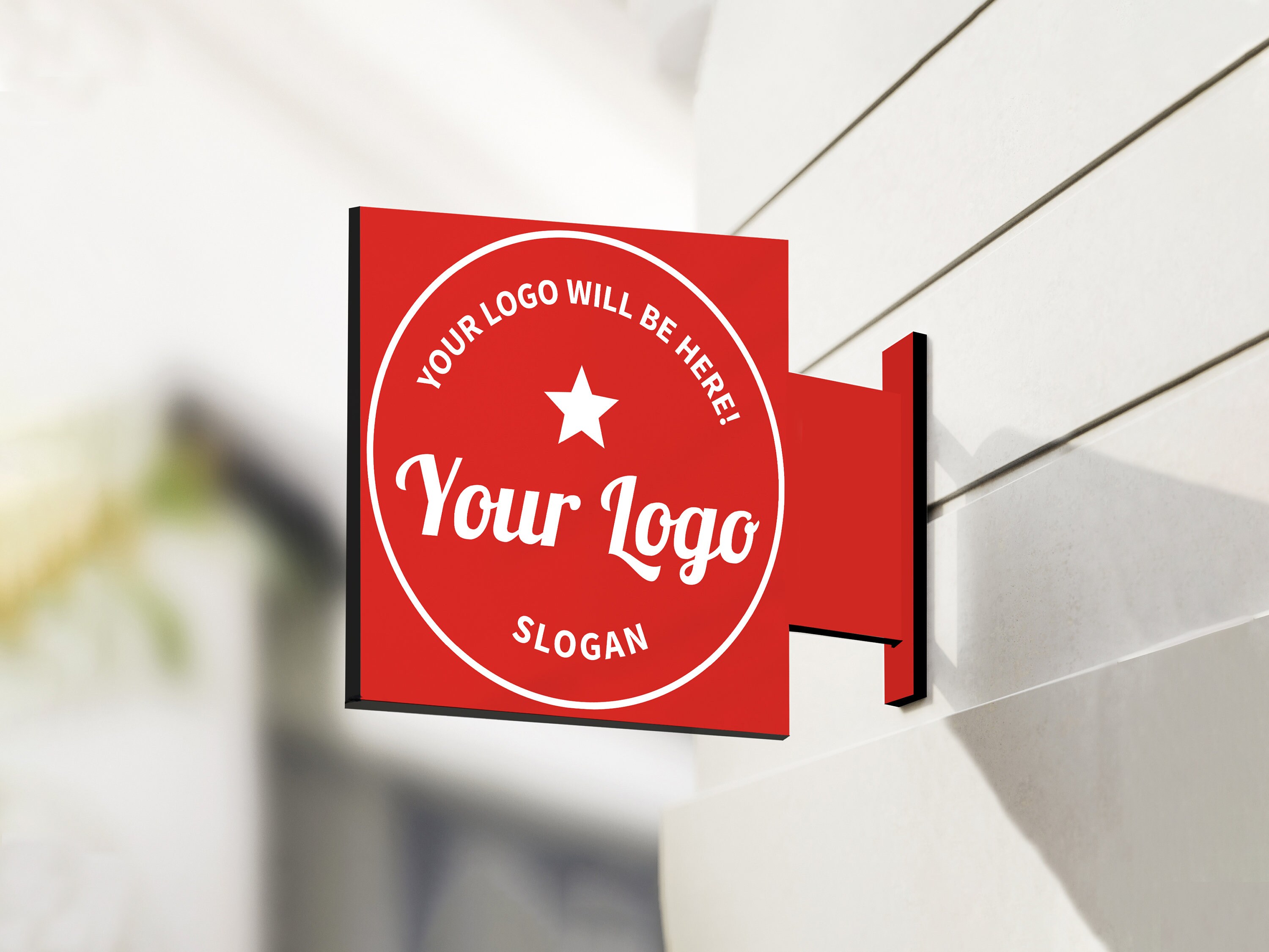 Custom Red Square Sign, Personalized Logo Printed Round Blade Sign ...