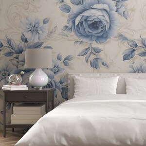 Blue Cute Floral Removable Wallpaper Blue Rose Peel & Stick, Reusable ...