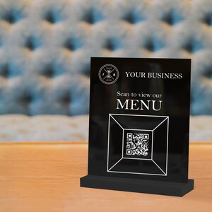 Custom QR Code Black Acrylic Menu, Sign Perfect for Social Media, Bar ...