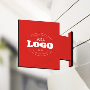 Custom Red Square Sign, Personalized Logo Printed Round Blade Sign ...