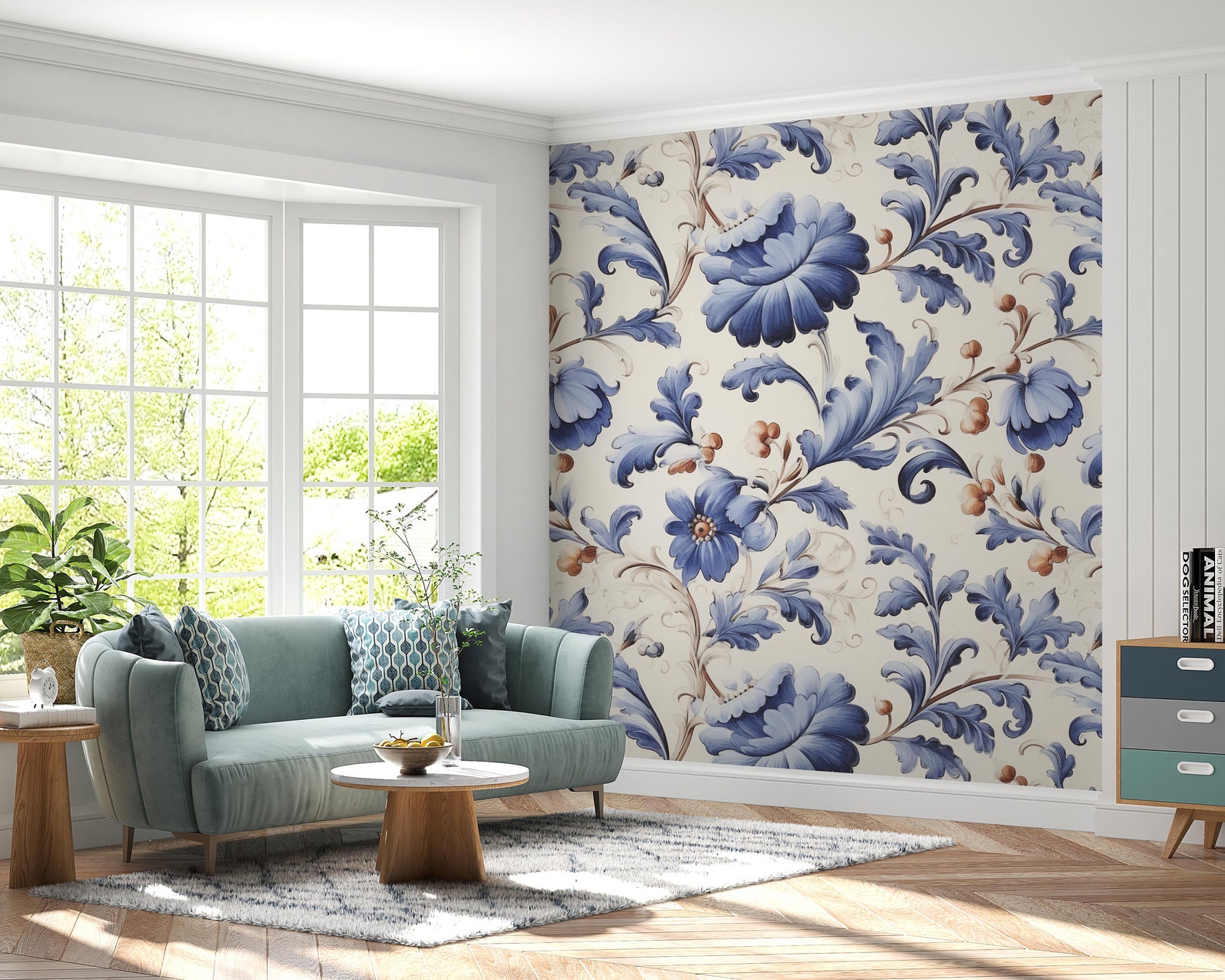 Removable Wallpaper, Blue and White Floral - Peel & Stick, Reusable ...