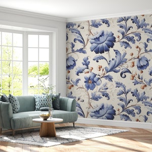 Removable Wallpaper, Blue and White Floral - Peel & Stick, Reusable ...