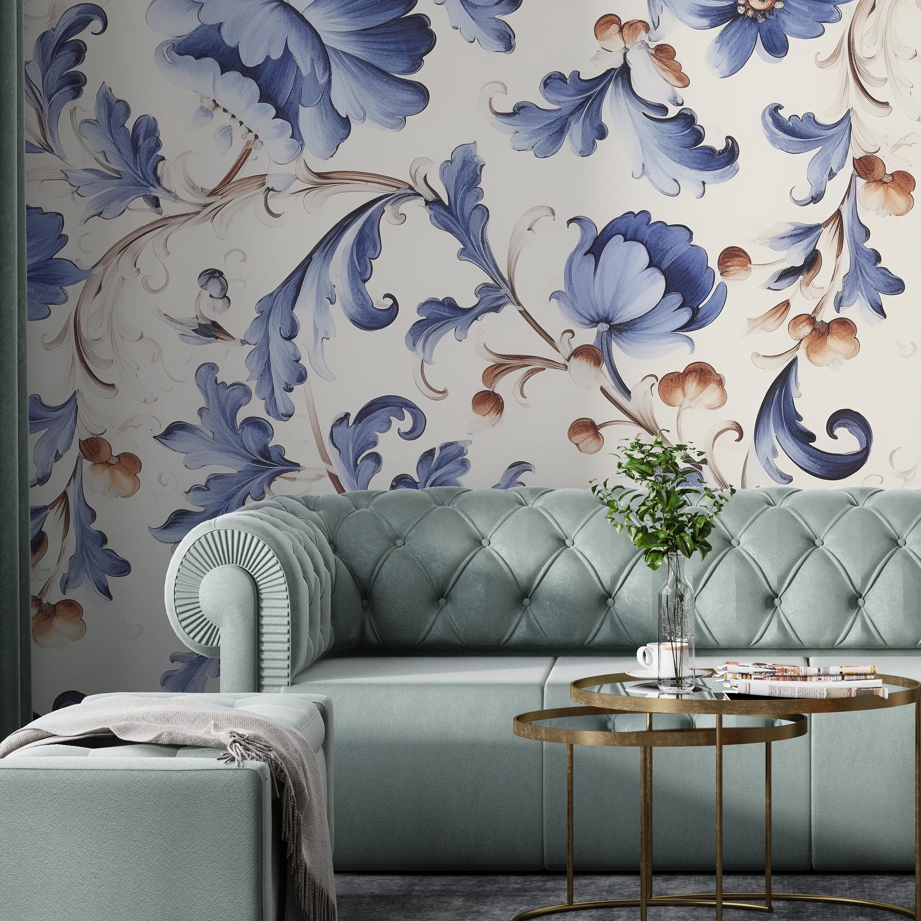 Removable Wallpaper, Blue and White Floral - Peel & Stick, Reusable ...