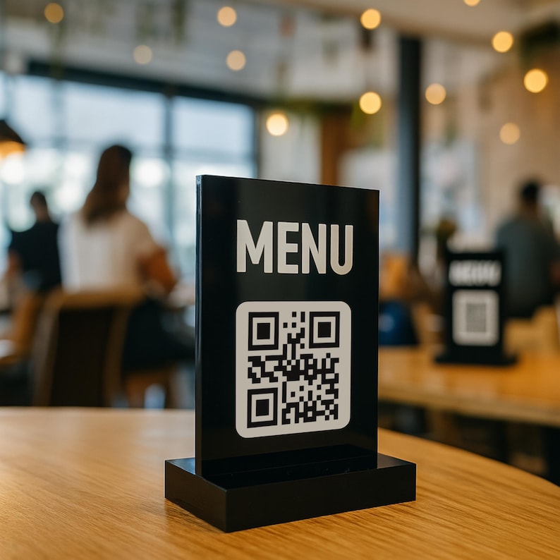 Custom Black Acrylic Tabletop Sign: QR Code, Menu, Logo Display - Etsy