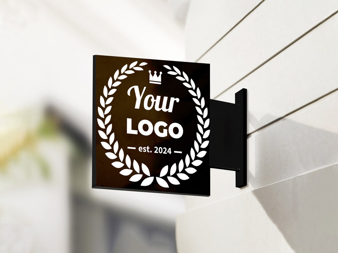 Custom Black Square Sign, Personalized Logo Printed Round Blade Sign ...