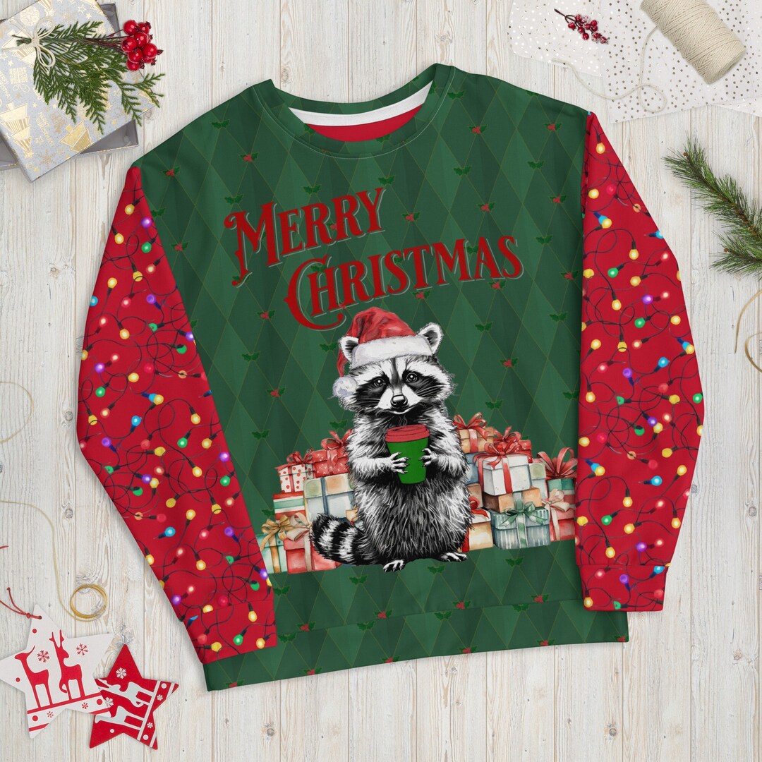 Ugly Christmas Raccoon Sweater, Raccoon Sweatshirt, Funny Christmas ...