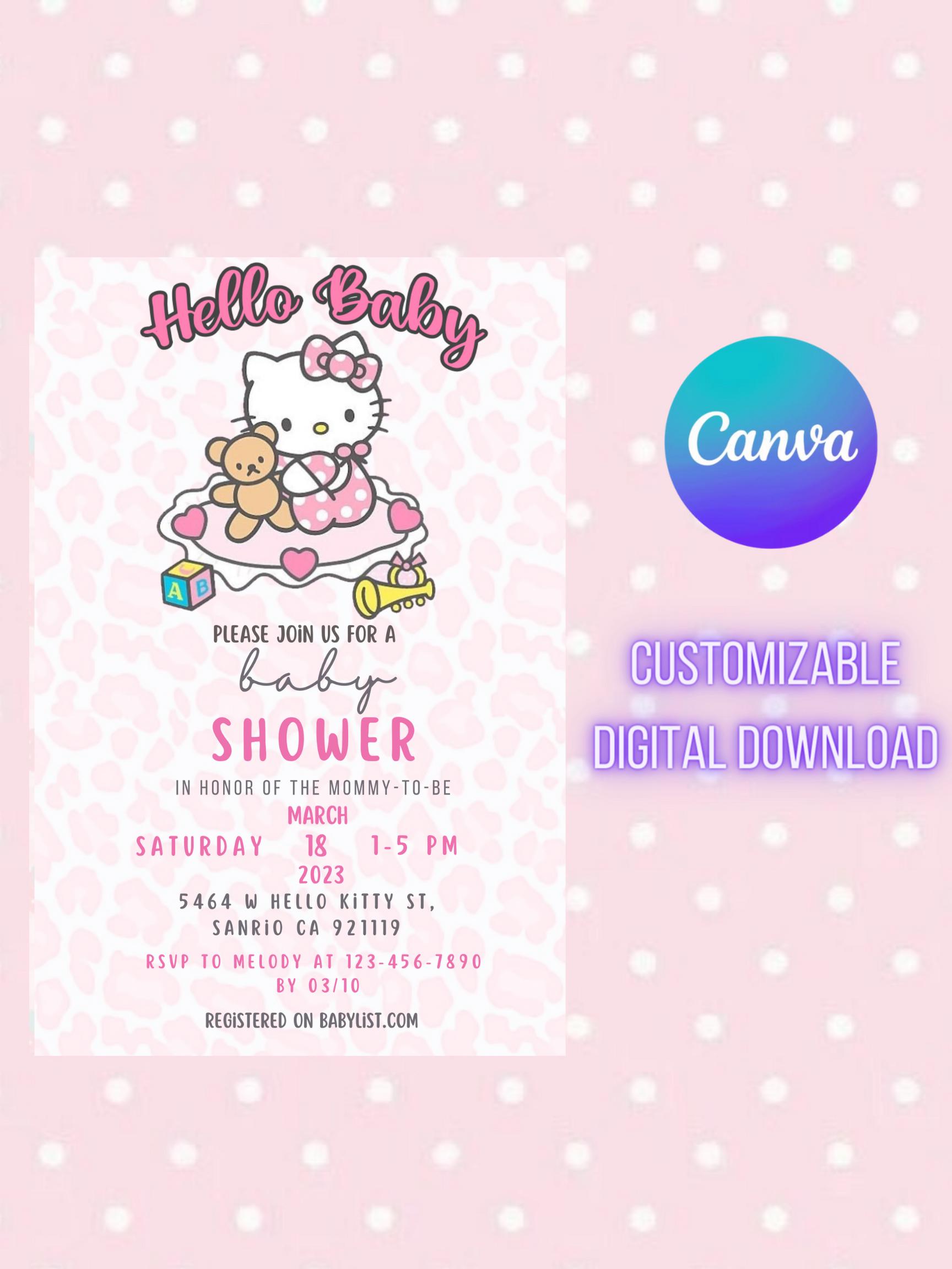 Hello Kitty Baby Shower Blank Invites