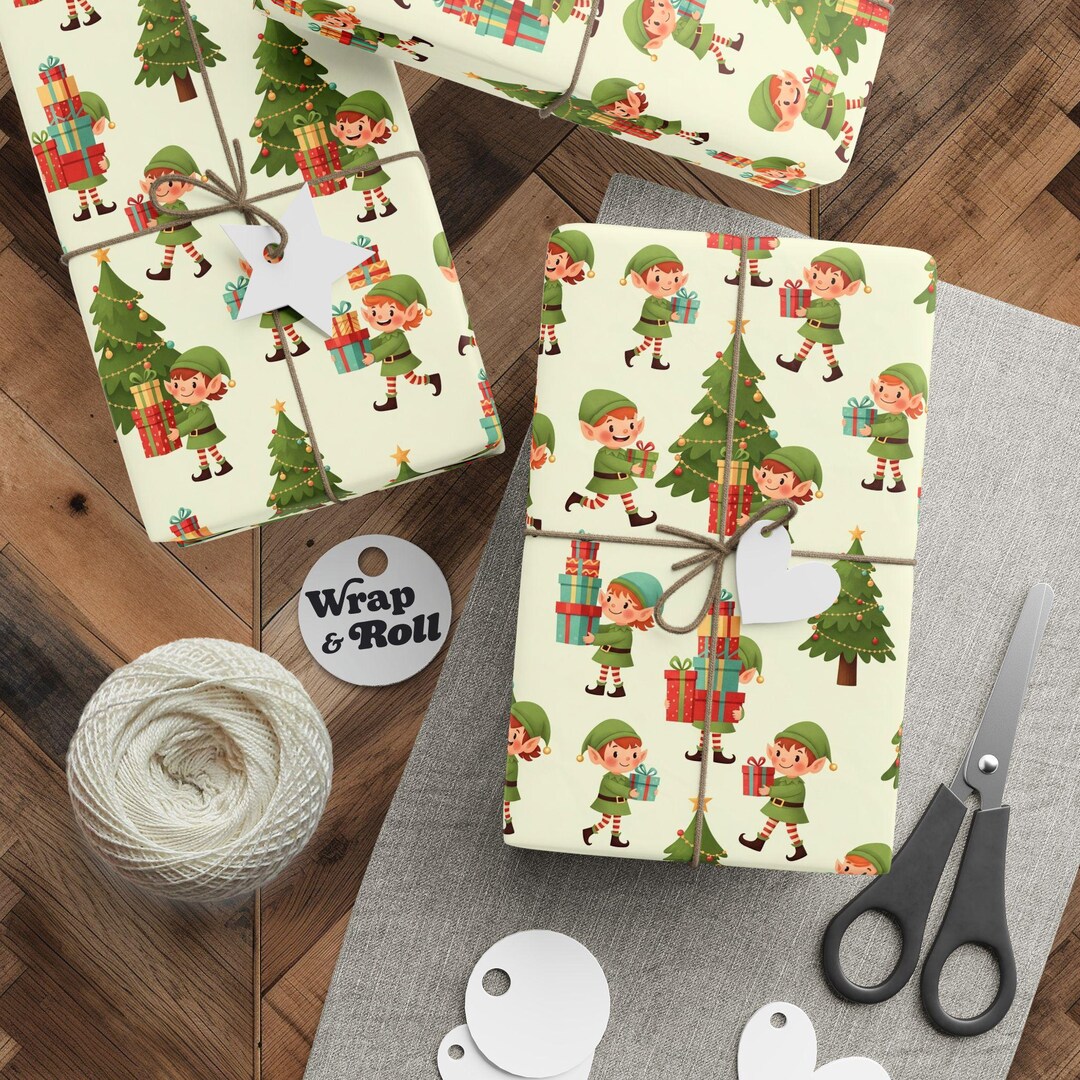 Cute Christmas Elf Wrapping Paper | Kids Holiday Gift Wrap | Santa's ...