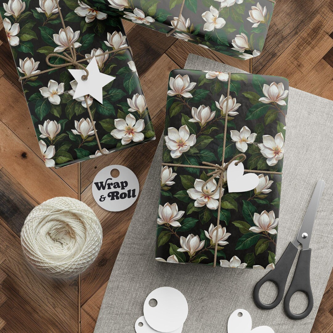 Magnolia Wrapping Paper | Southern Floral Gift Wrap | Elegant Wedding ...