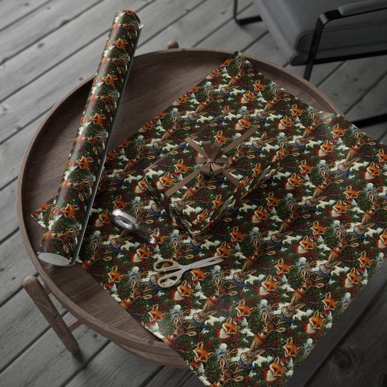 Woodland Animal Christmas Wrapping Paper | Vintage Deer and Fox Gift ...